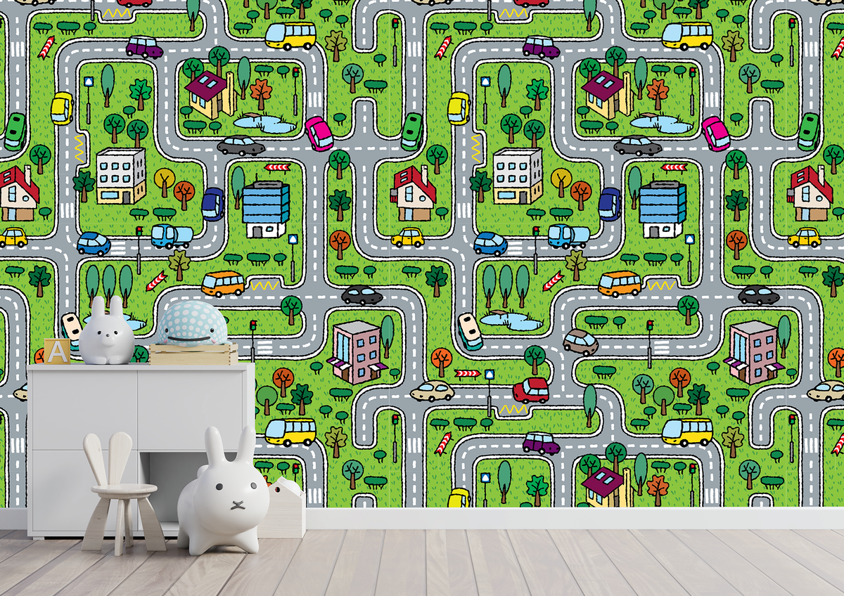 Kid City Road Map Wall Mural | Kid's Room Wall Murals from Mural Guys