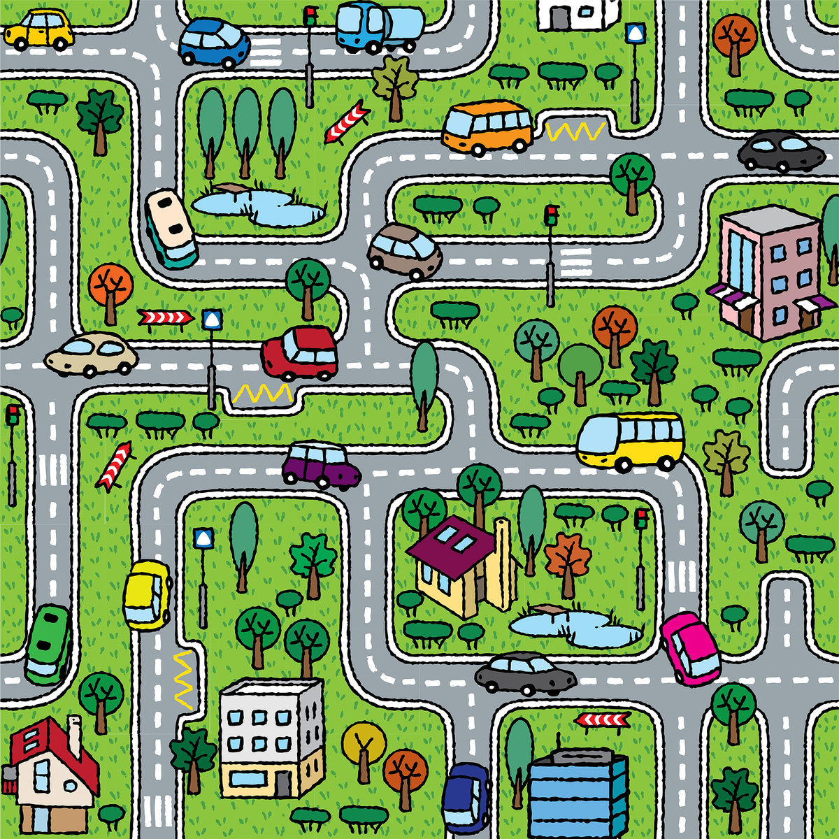 Kid City Road Map Wall Mural | Kid's Room Wall Murals from Mural Guys