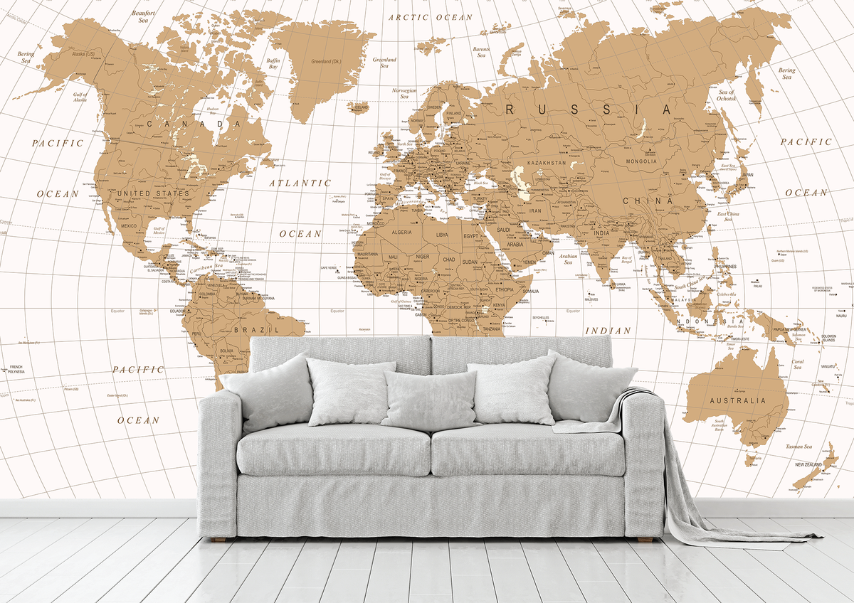 Detailed World Map Wall Mural | Wall Murals from Mural Guys Canada